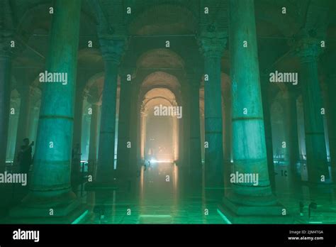 Basilica Cistern With Green Ambient Lights Travel To Istanbul Istanbul Turkey 8 3 2022 Stock