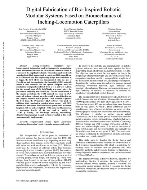 PDF Digital Fabrication Of Bio Inspired Robotic Modular Systems Based On Biomechanics Of