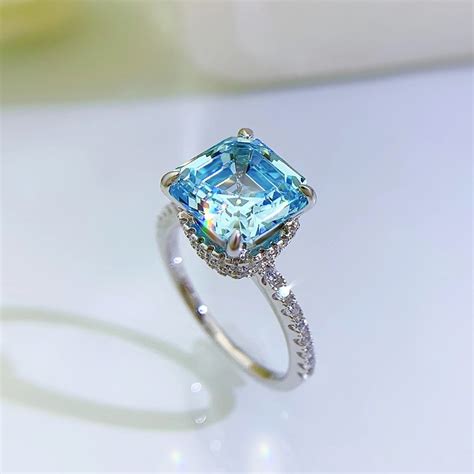 Asscher Cut Aquamarine Engagement Ring Helloice