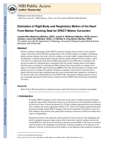 Pdf Estimation Of Rigid Body And Respiratory Motion Of The Heart From Marker Tracking Data For