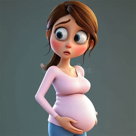 Pregnant Cartoon Woman With Worried Expression Stock Illustration