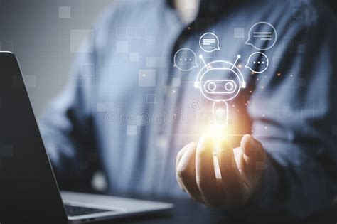 businessman holding artificial intelligence digital chatbot icon with