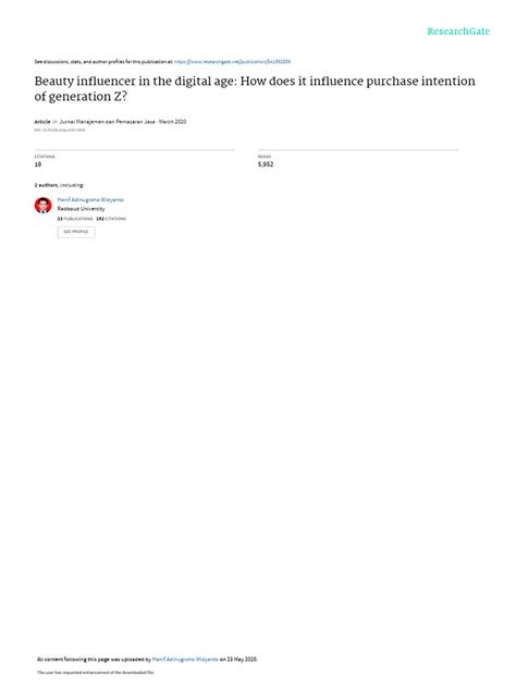 beauty influencer in the digital age how does it influence purchase intention of generation z