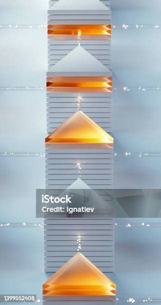 주황색 흰색 색상으로 무선 연결이있는 행에 삼각형 모양의 블록이있는 서버 룸 블록 체인의 3d 렌더링 그림 3차원 형태에 대한 스톡 사진 및 기타 이미지 Istock