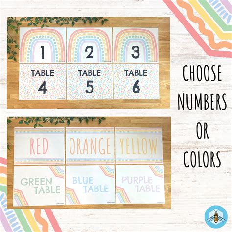 Pastel Rainbow Table Group Signs Editable Classful