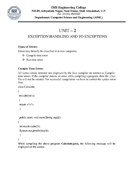 Unit 2 Exception Handling And Io Streams Nh 09 Adhyatmik Nagar Near