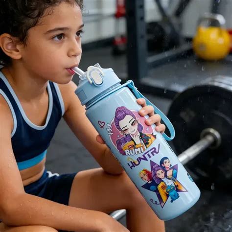 Botella De Agua Plástica Deportiva Guerreras Kpop 750 Ml Celeste