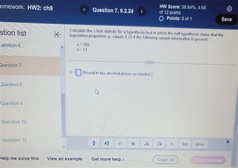 solved calculate the z test statistic for a hypothesis test