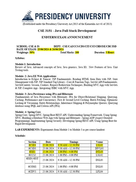 Cse3151 Java Full Stack Endterm Exam Announcement Updated Pdf