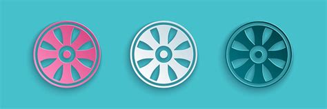 파란색 배경에 격리된 자동차 아이콘에 대한 종이 컷 합금 휠 종이 아트 스타일 벡터 3차원 형태에 대한 스톡 벡터 아트 및 기타 이미지 3차원 형태 가장자리 고무