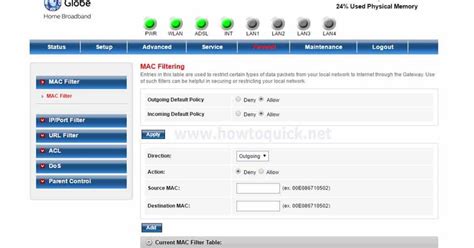 Globe Dsl Prolink Routermodem Mac Filtering Allow And Deny