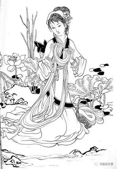 送你32幅漂亮的白描仕女图！图片 白描人物图片素材 花瓣网