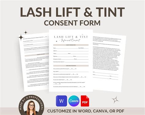 Lash Lift And Tint Consent Form For Estheticians Customizable Digital