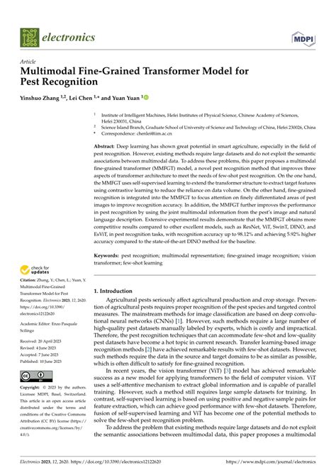 Pdf Multimodal Fine Grained Transformer Model For Pest Recognition