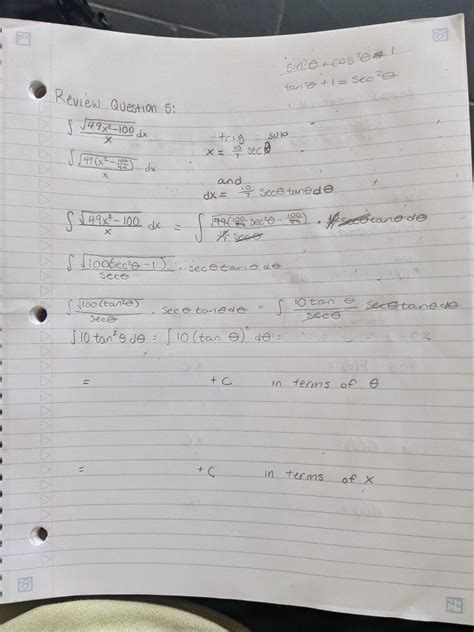 A Little Stuck On Trig Substitution These Questions Usually Make Sense
