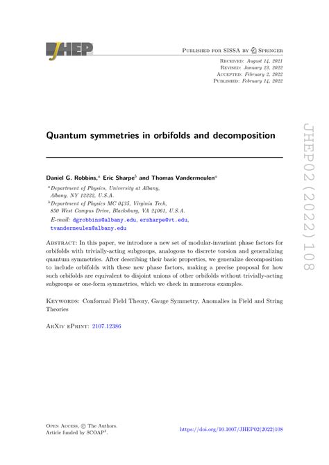 Pdf Quantum Symmetries In Orbifolds And Decomposition