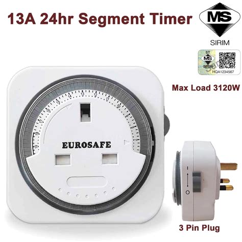 3h Eurosafe 24hrs 13a Segment Plug In Timer Switch Sirim Shopee