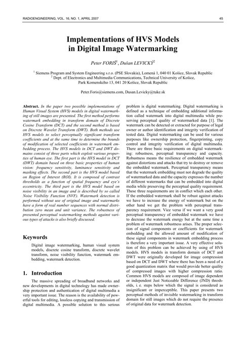 Pdf Implementations Of Hvs Models In Digital Image Watermarking