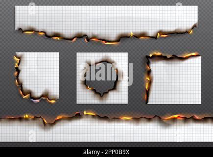 Realistic Burnt Paper Edge With Grid Vector Set Burn Effect With Fire