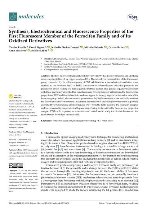 Pdf Synthesis Electrochemical And Fluorescence Properties Of The First Fluorescent Member Of