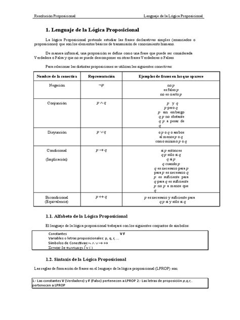 Lenguaje De La Lógica Proposicional 1 Pdf Proposición Metafilosofía