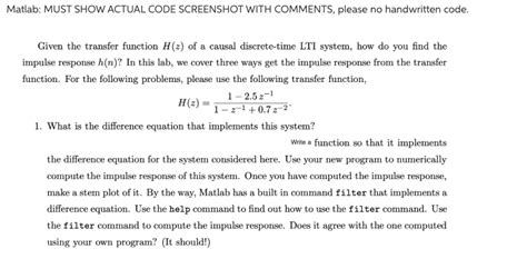 Solved Matlab Must Show Actual Code Screenshot With