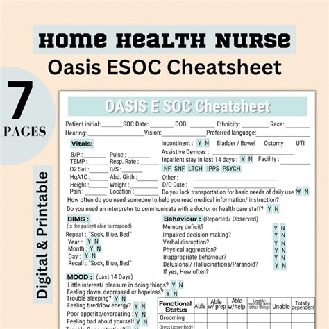 OASIS E SOC Cheatsheet Oasis Start Of Care Cheat Sheet For The Home Health Nurse Home Health