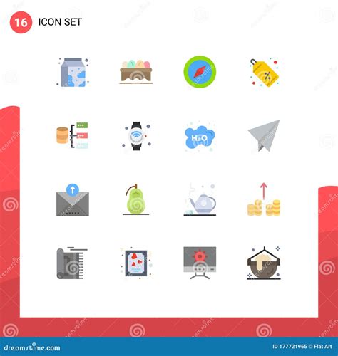 Pictogram Set Of 16 Simple Flat Colors Of Storage Servers Location Data Tag Stock Vector