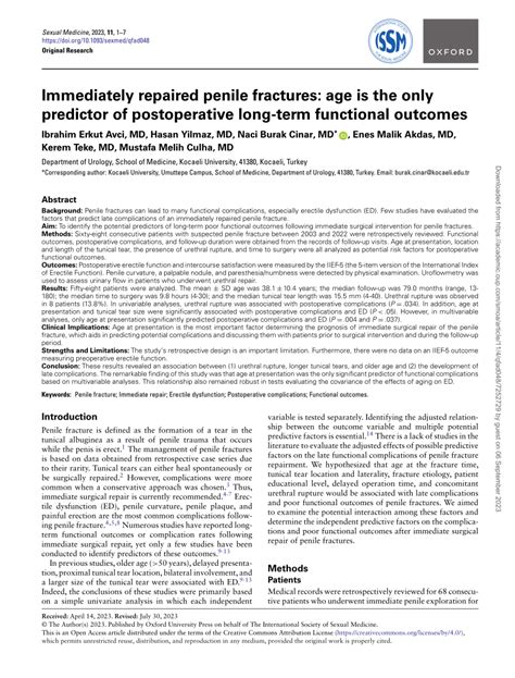 Pdf Immediately Repaired Penile Fractures Age Is The Only Predictor