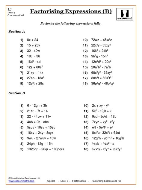 Factorising Expressions Pdf