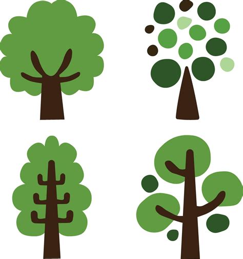 Tree Shape Illustration Set Forest Tree Flat Nature Plant Isolated Decor Foliage Vector