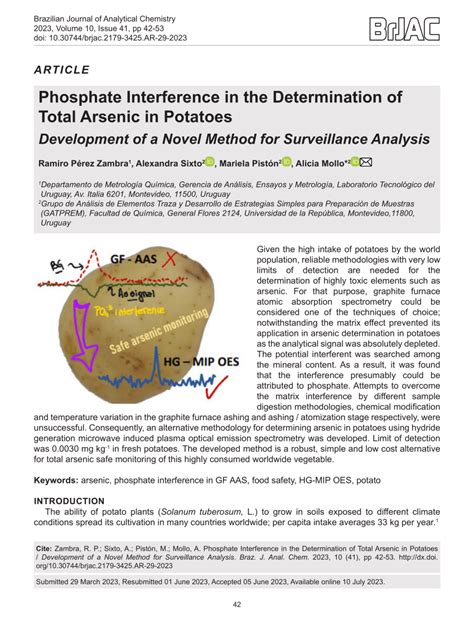 Pdf Phosphate Interference In The Determination Of Total Arsenic In