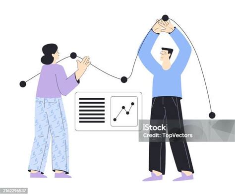 남자와 여자 캐릭터 홀드 그래프 선 벡터 일러스트 레이 션과 사업 개발에 대한 스톡 벡터 아트 및 기타 이미지 개발 경영자