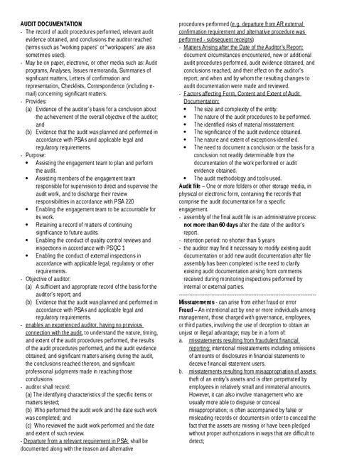 Audit Documentation Audit Documentation The Record Of Audit Procedures Performed Relevant