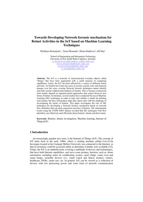 PDF Towards Developing Network Forensic Mechanism For Botnet Activities In The IoT Based On