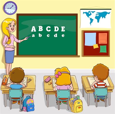 Premium Vector Vector Illustration Of Teacher And Pupils In School Class Education