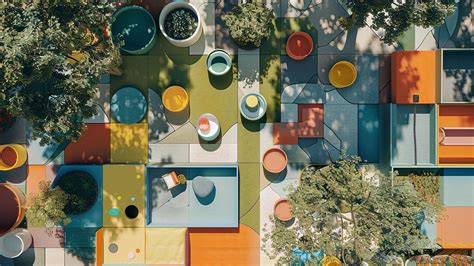 bright colours and geometric patterns in playground design amusement