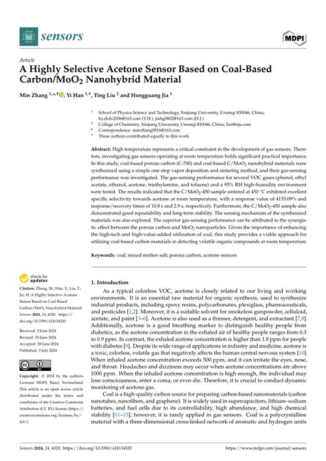 Pdf A Highly Selective Acetone Sensor Based On Coal Based Carbonmoo2 Nanohybrid Material