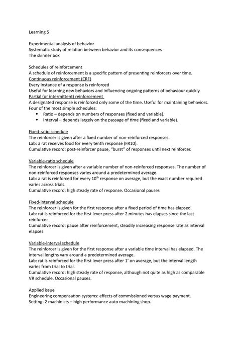 Learning 5 Lecture Notes Learning 5 Experimental Analysis Of