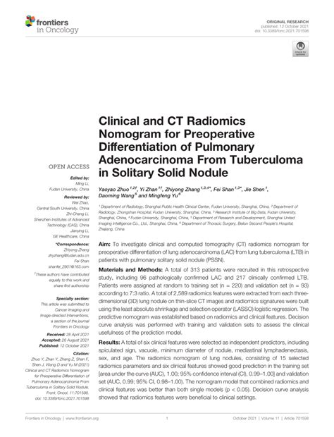 Pdf Clinical And Ct Radiomics Nomogram For Preoperative Differentiation Of Pulmonary