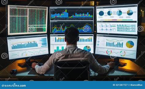 Worker Looking At Customer Behavior Chart While Analyzing At Computer Aig42 Stock Illustration