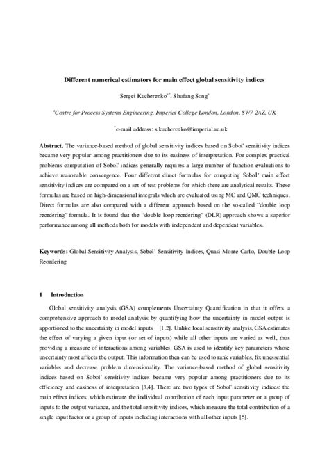 Pdf Different Numerical Estimators For Main Effect Global Sensitivity
