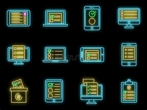 Online Survey Checklist Icons Set Vector Neon Stock Vector Illustration Of Rate Vector 300182985