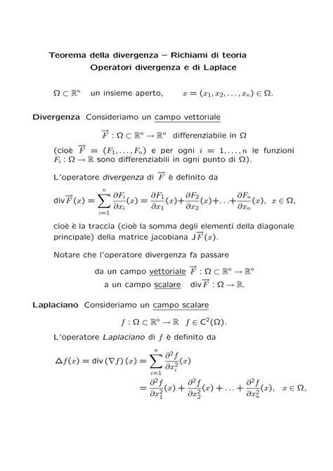 Richiami Di Teoria Sul Teorema Della Divergenza