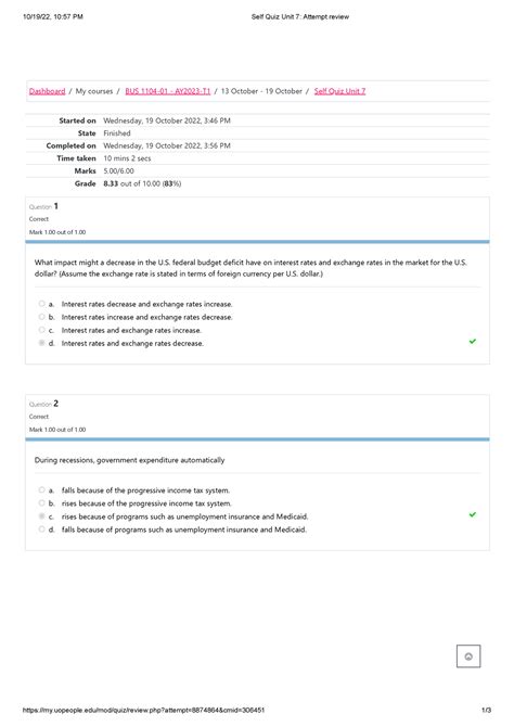 Self Quiz Unit 7 Attempt review - 10/19/22, 10:57 PM Self Quiz Unit 7: Attempt review - Studocu
