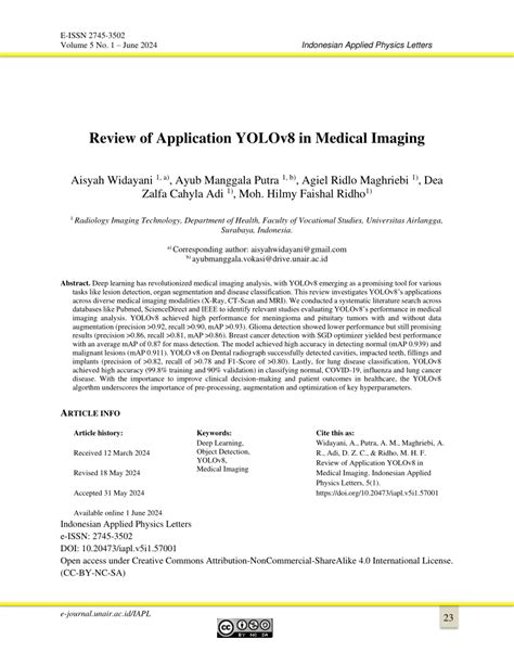 Pdf Review Of Application Yolov8 In Medical Imaging