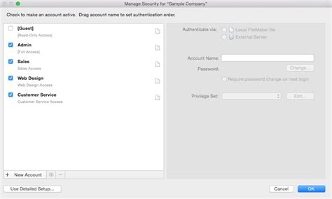 Basic Setup View For Security In FileMaker Pro