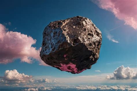 Surreal Asteroid Floating Under Blue Sky Premium Ai Generated Image
