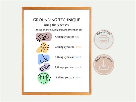 Grounding Technique Using The 5 Senses Poster Handout School Counselor