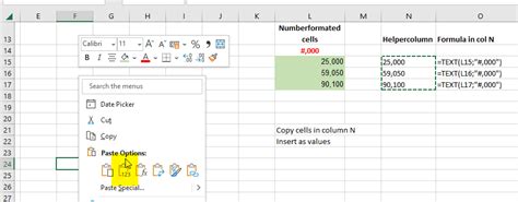 microsoft excel how to paste only the formatted value not the actual